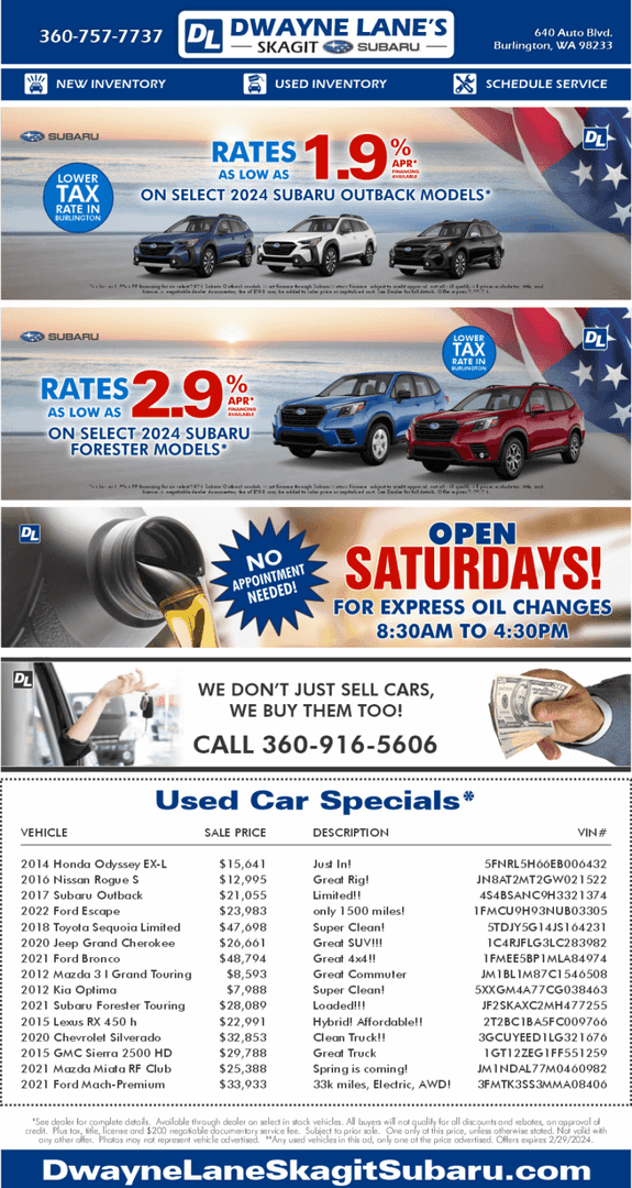 Featured New Vehicles | Dwayne Lane's Subaru | Burlington