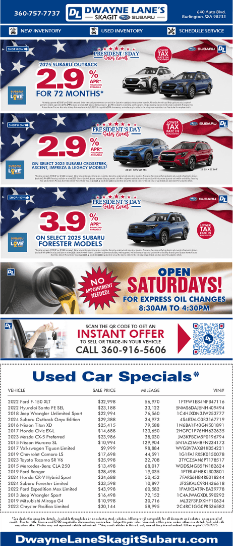 Featured New Vehicles | Dwayne Lane's Subaru | Burlington